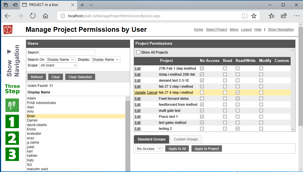 Manage Project Permissions by User